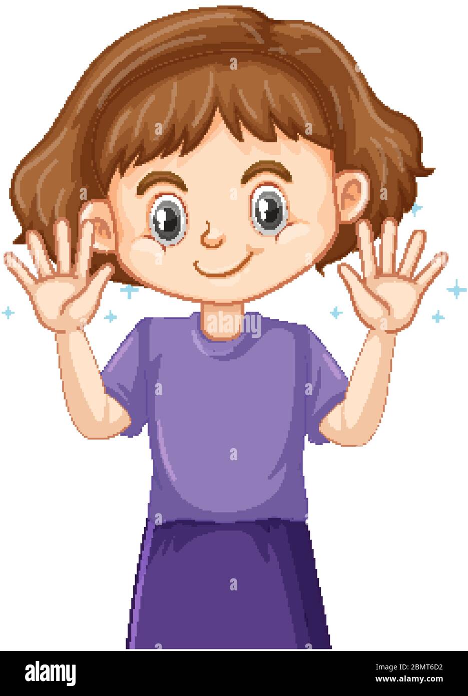 Cute girl with clean hands on white background illustration Stock ...