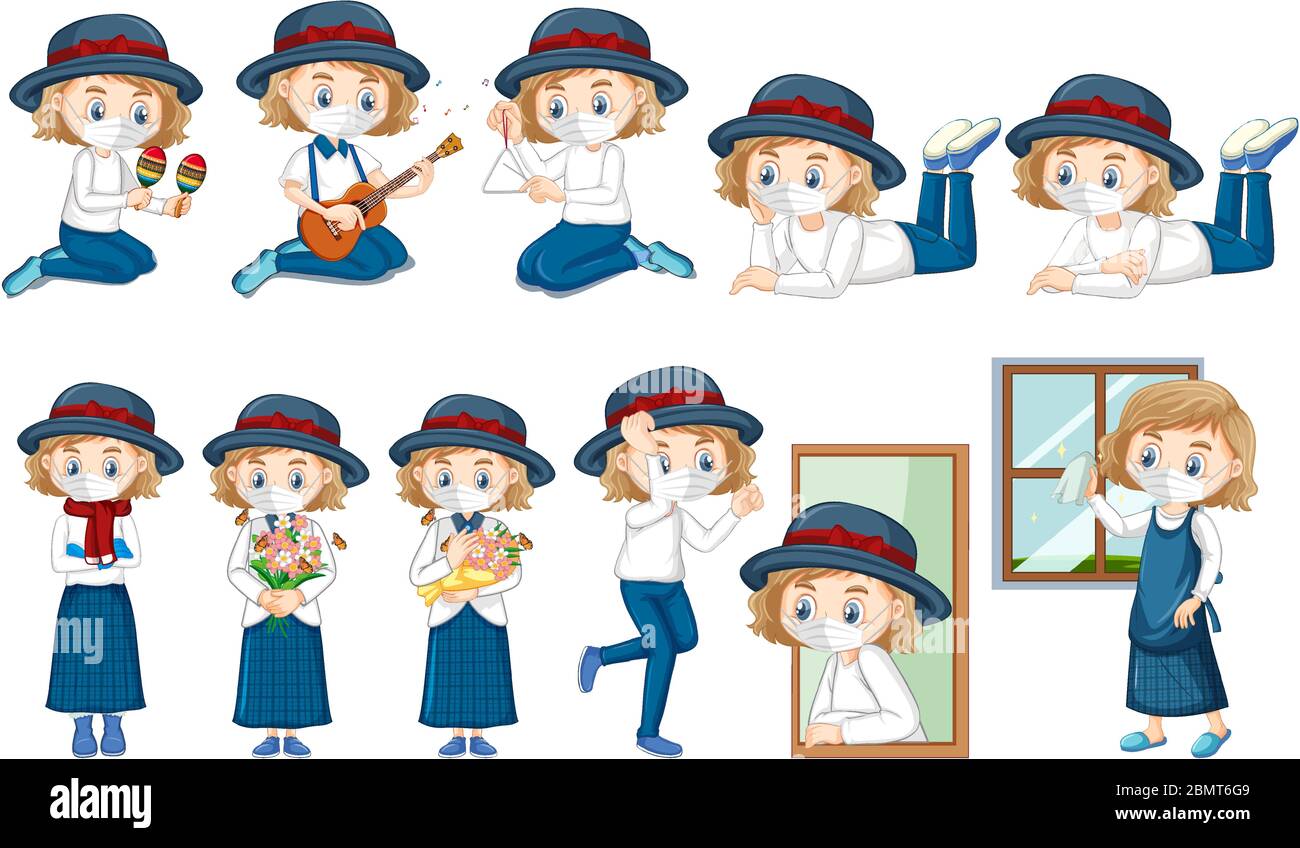 Girl Cartoon Character Wearing Mask Illustration Stock Vector Image