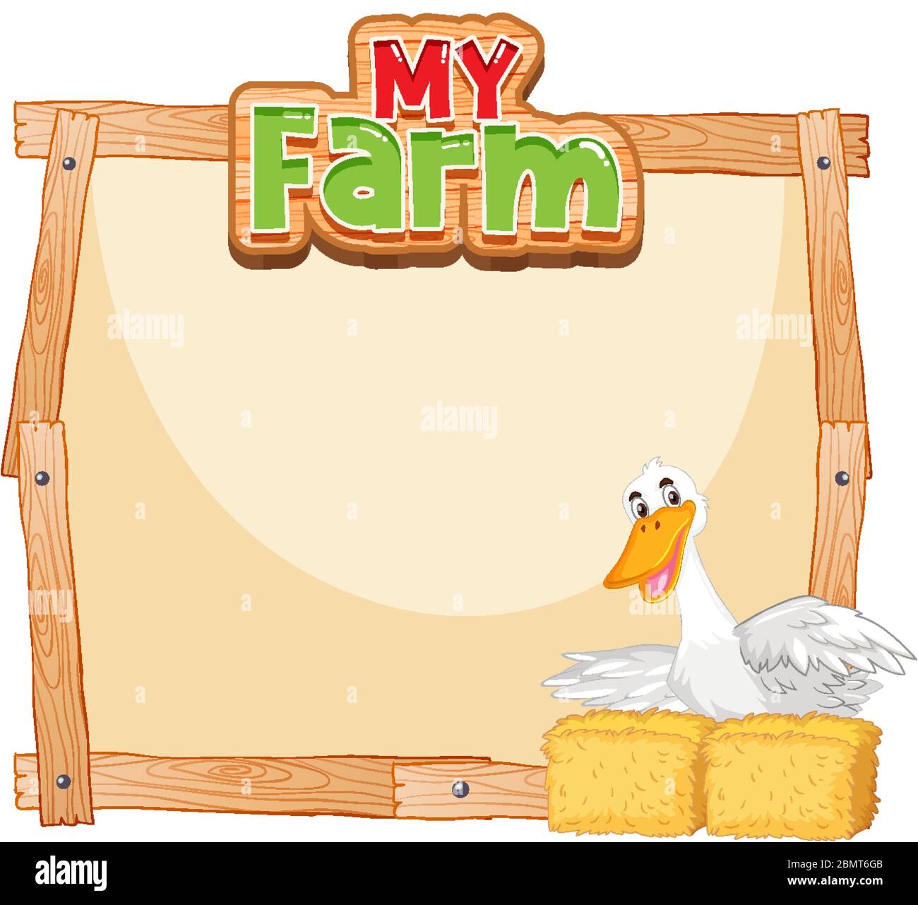 Border template design with duck and hay illustration Stock Vector ...