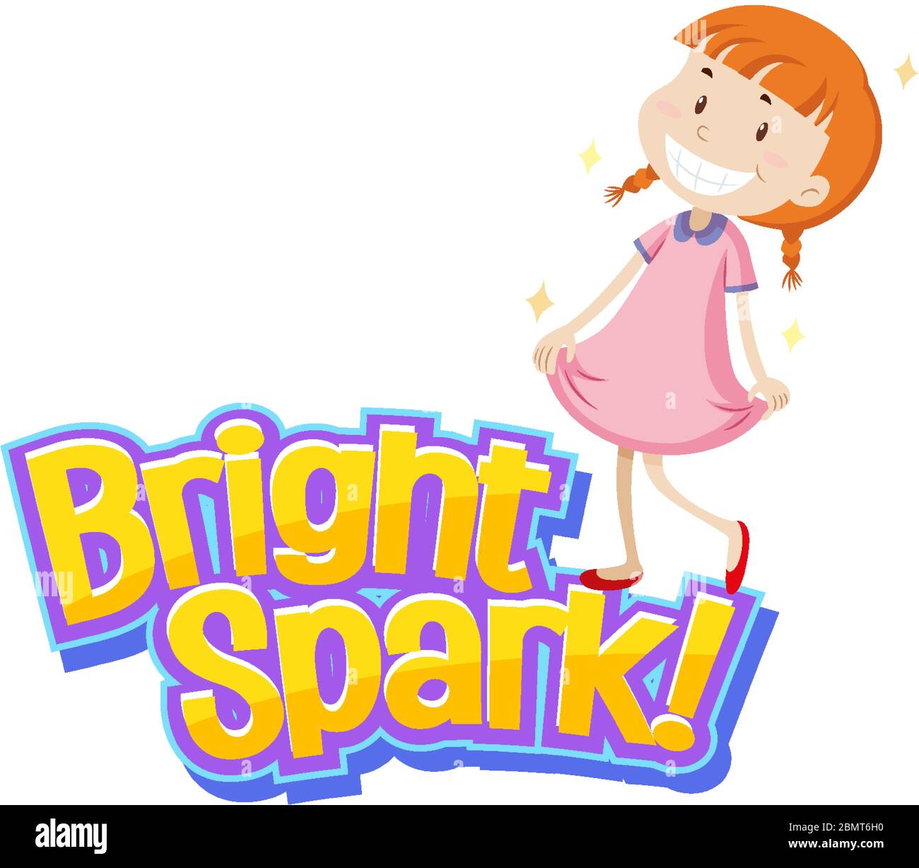Font design for word bright spark with cute girl illustration Stock ...