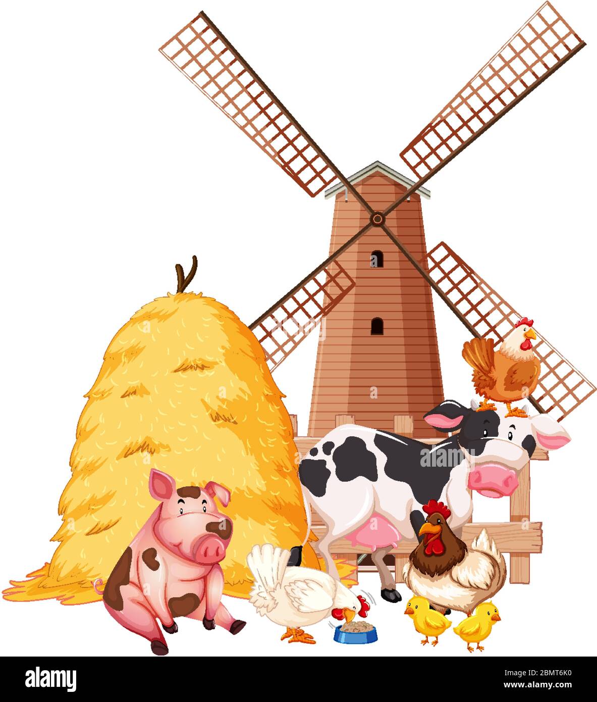 Farm scene with farm animals and barn illustration Stock Vector Image ...