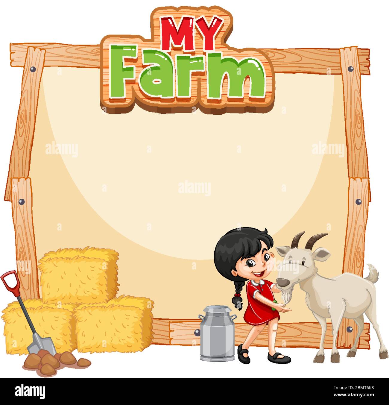 Border template design with girl and goat illustration Stock Vector ...