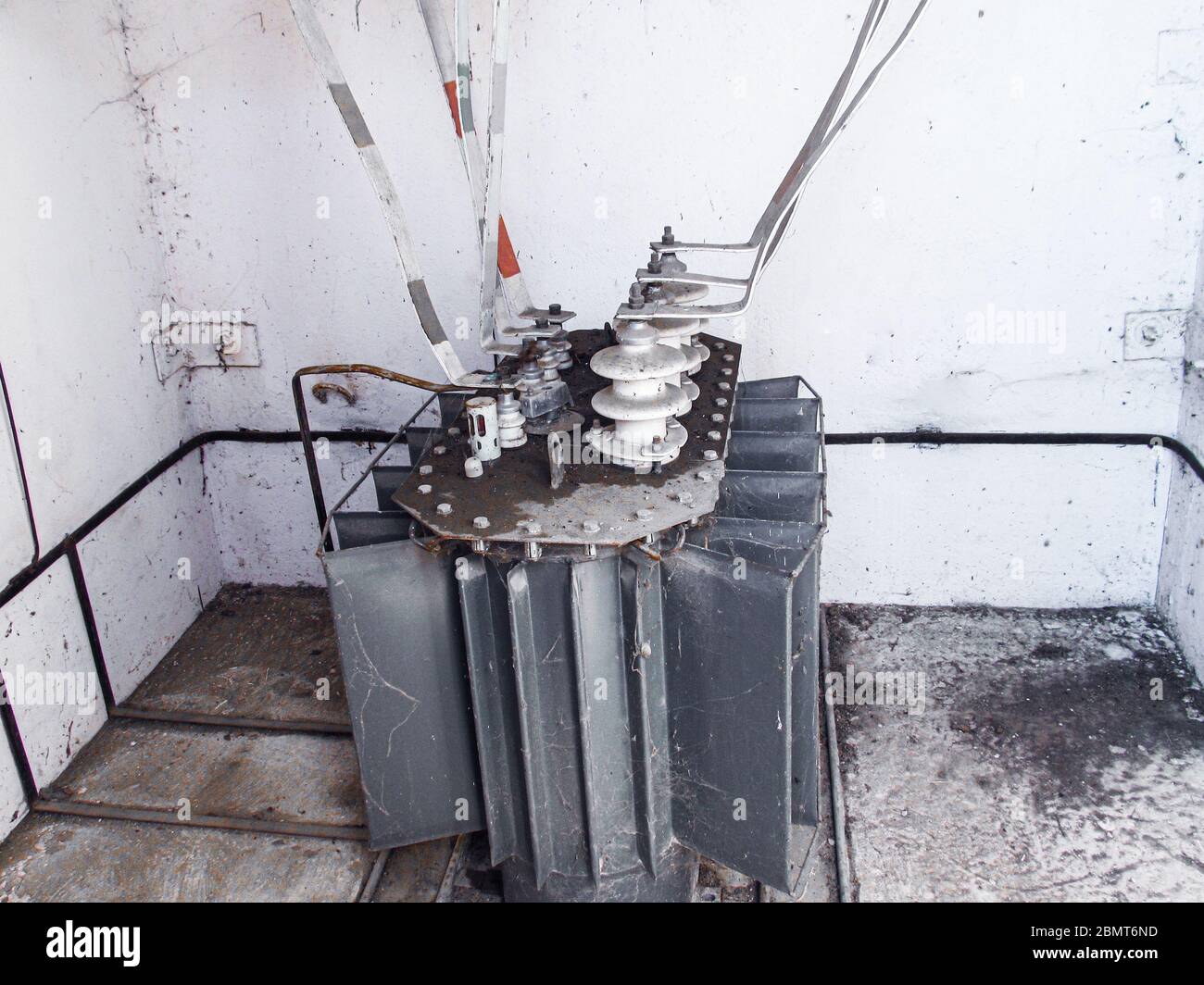 Large industrial iron metal transformer substation with transformers ...