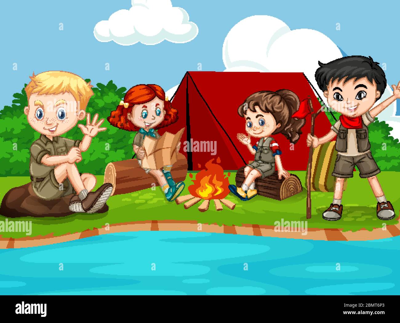 Boys Camping Cartoon