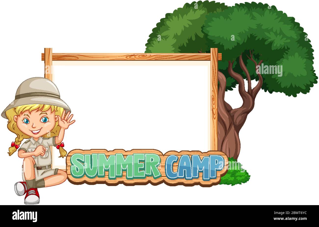 Border template design with girl at summer camp illustration Stock ...