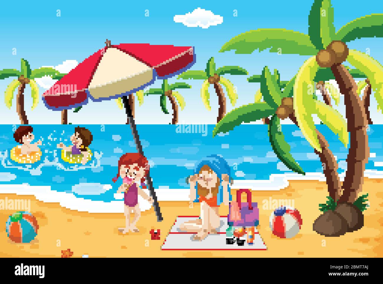 Kids having fun on beach Stock Vector Images - Alamy