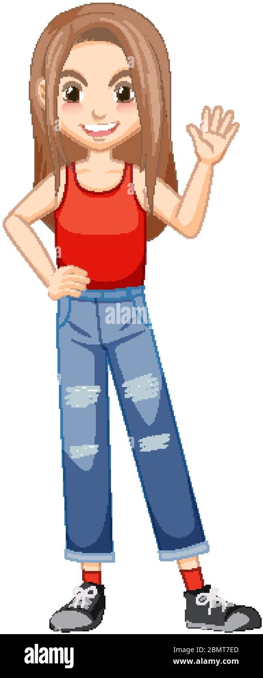 Young lady in red vest cartoon character illustration Stock Vector ...