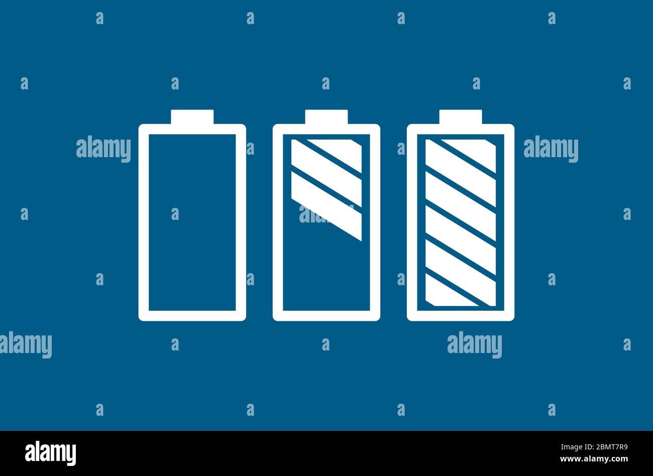 Battery Set Color On Blue Background. Blue Flat Style Vector ...