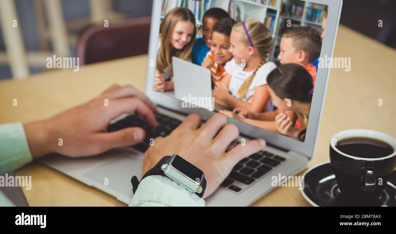 Group of children on a laptop screen Stock Photo - Alamy
