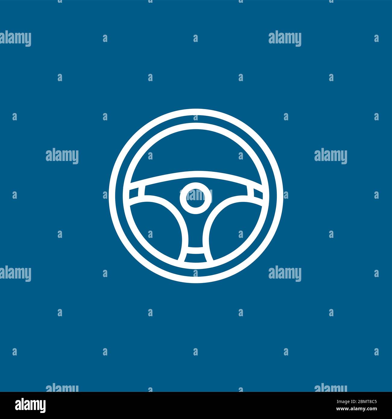 Car Steering Wheel Line Icon On Blue Background. Blue Flat Style Vector ...
