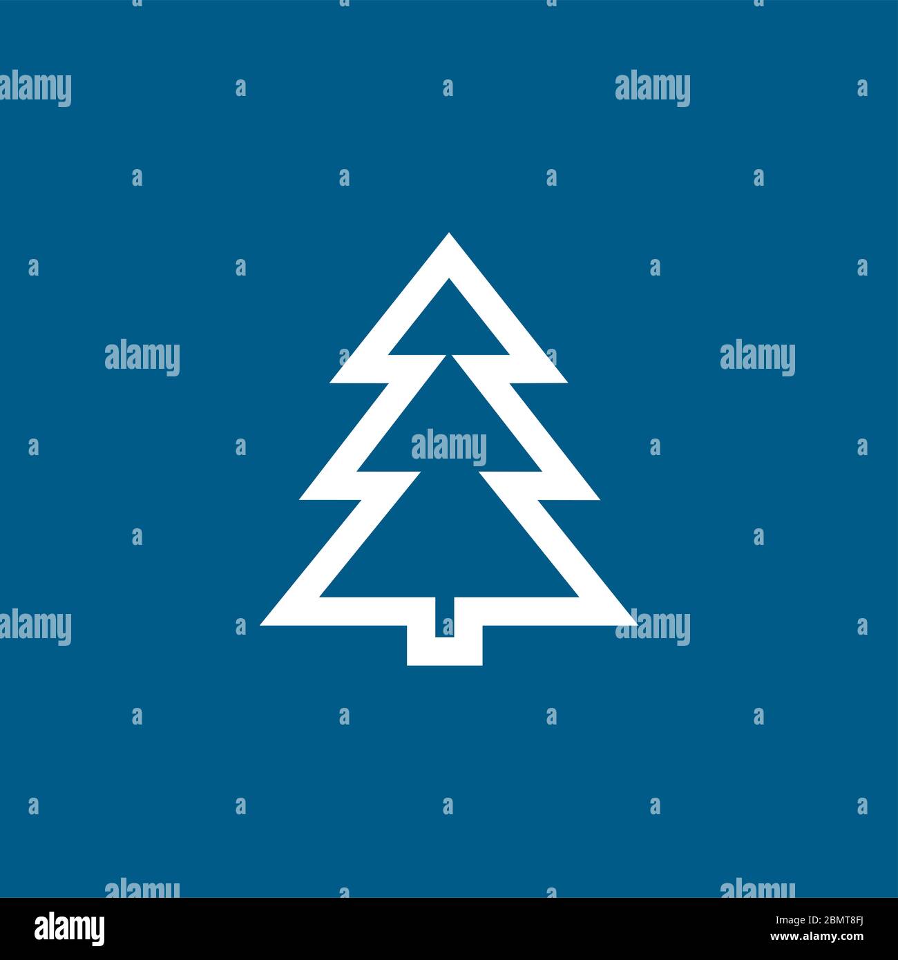 Christmas Tree Icon On Blue Background. Blue Flat Style Vector ...