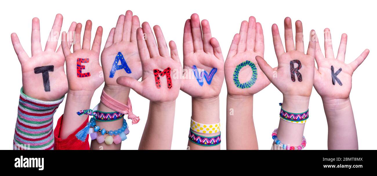 Children Hands Building Word Teamwork, Isolated Background Stock Photo ...