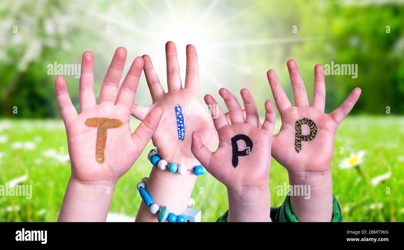 Children Hands Building Word Tipp Means Tip, Grass Meadow Stock Photo ...