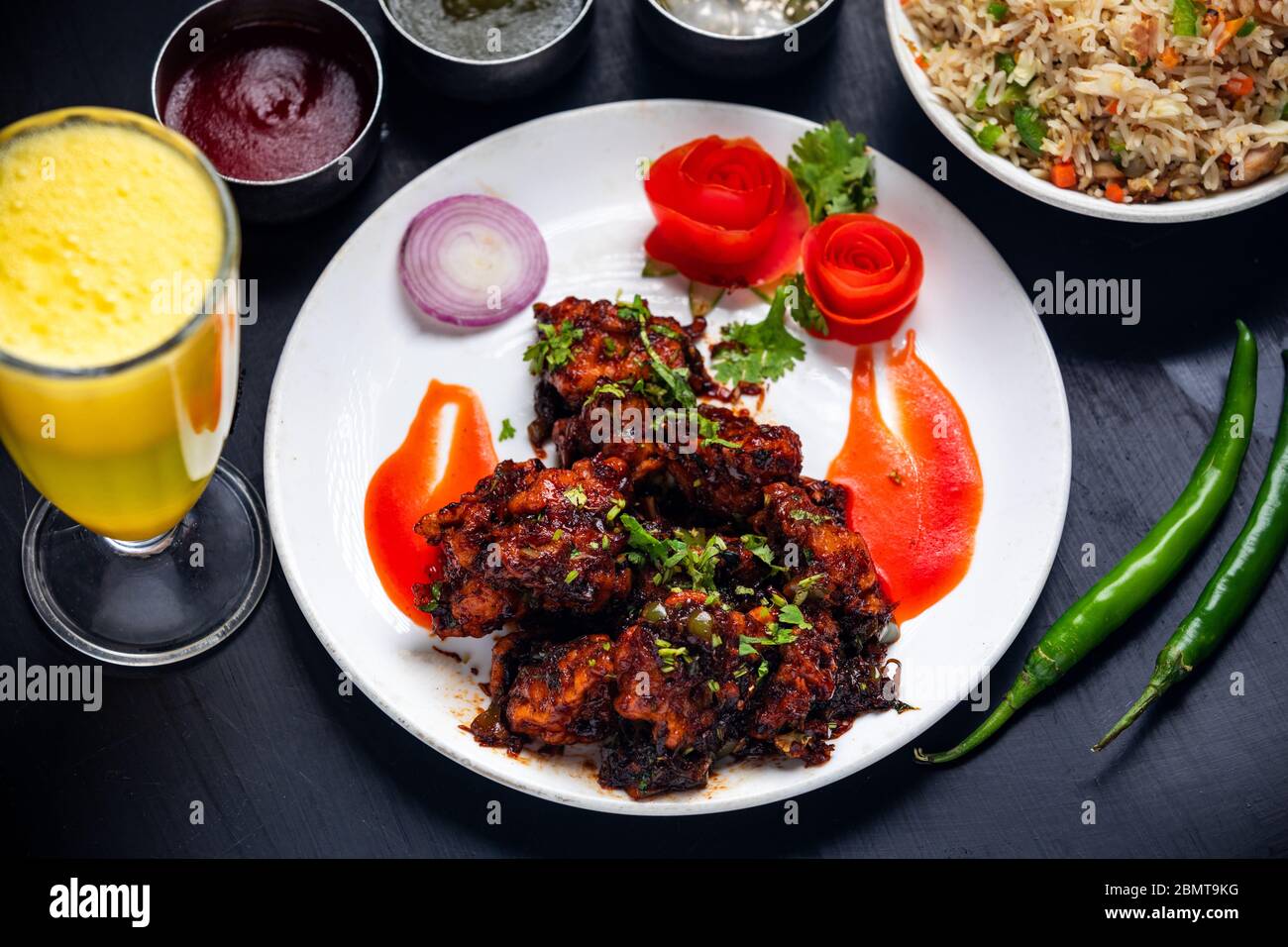 Chicken with Rice and Juice Stock Photo - Alamy