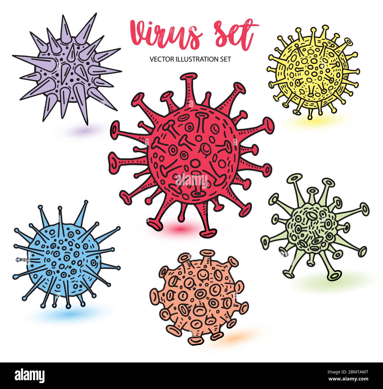Different kinds of color virus, sketch collection. Hand drawn ...