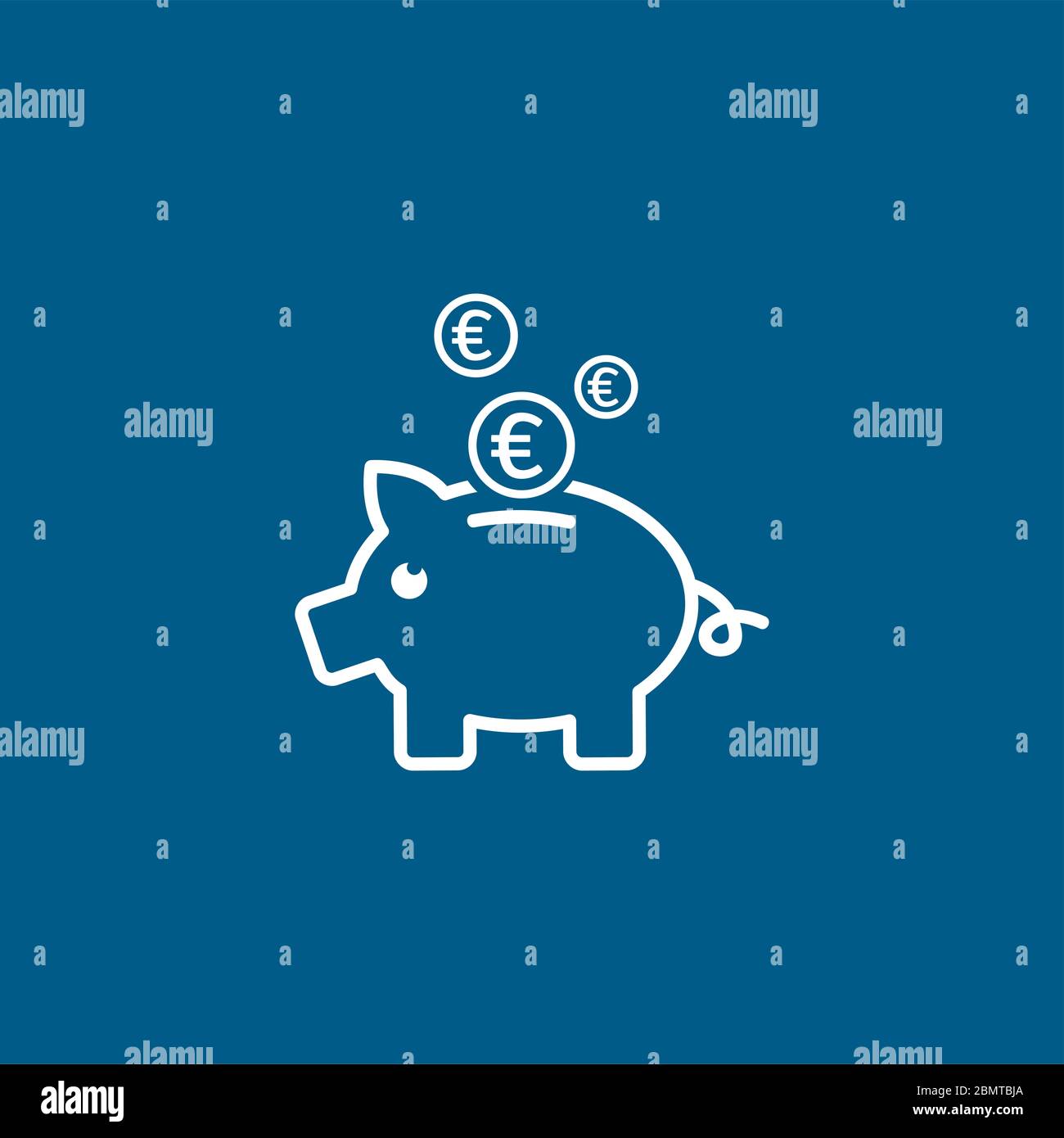 Piggy Bank Line Icon On Blue Background. Blue Flat Style Vector ...