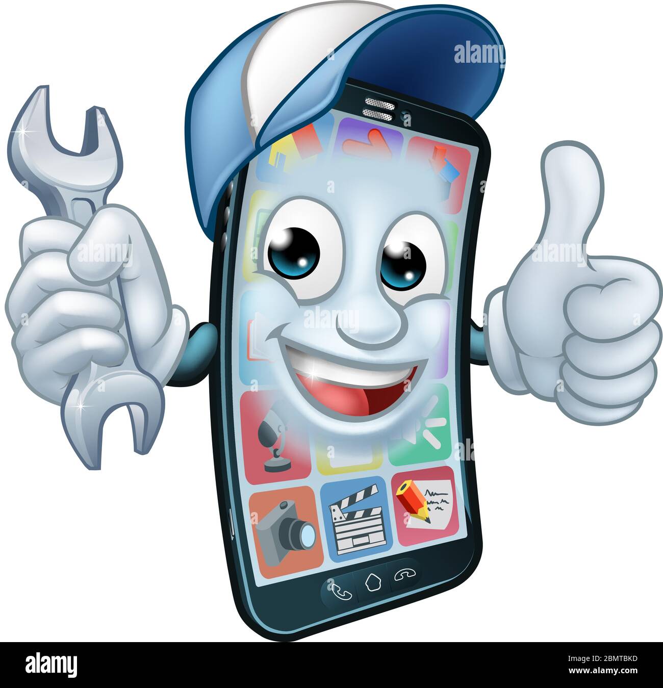 Mobile Phone Repair Spanner Thumbs Up Cartoon Stock Vector Image & Art ...