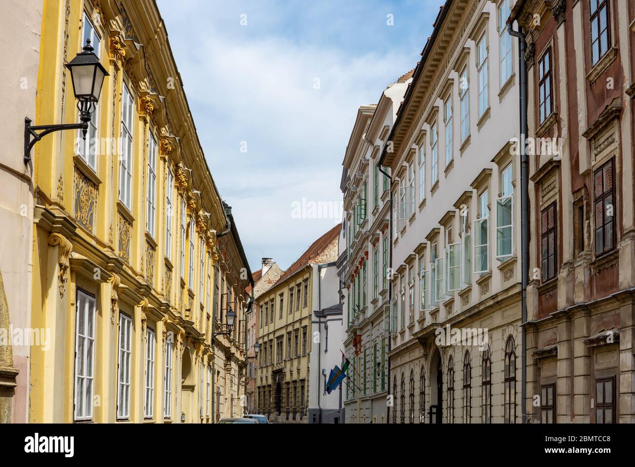 narrow medieval street of Sopron Hungary with beautiful architecture ...