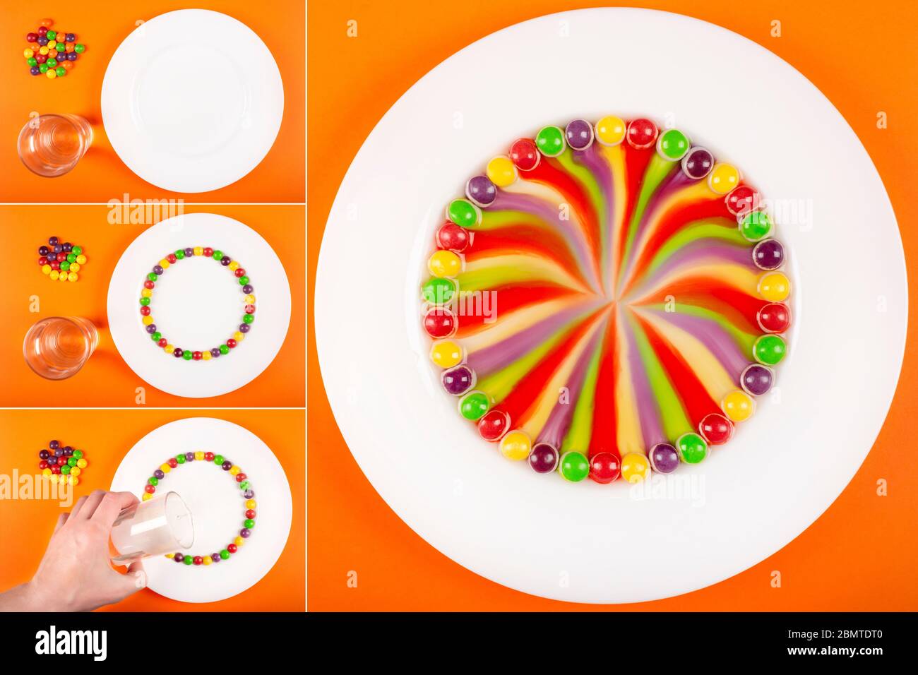 Rainbow swirl made from fruit-flavored colorful candy. Fun Science ...