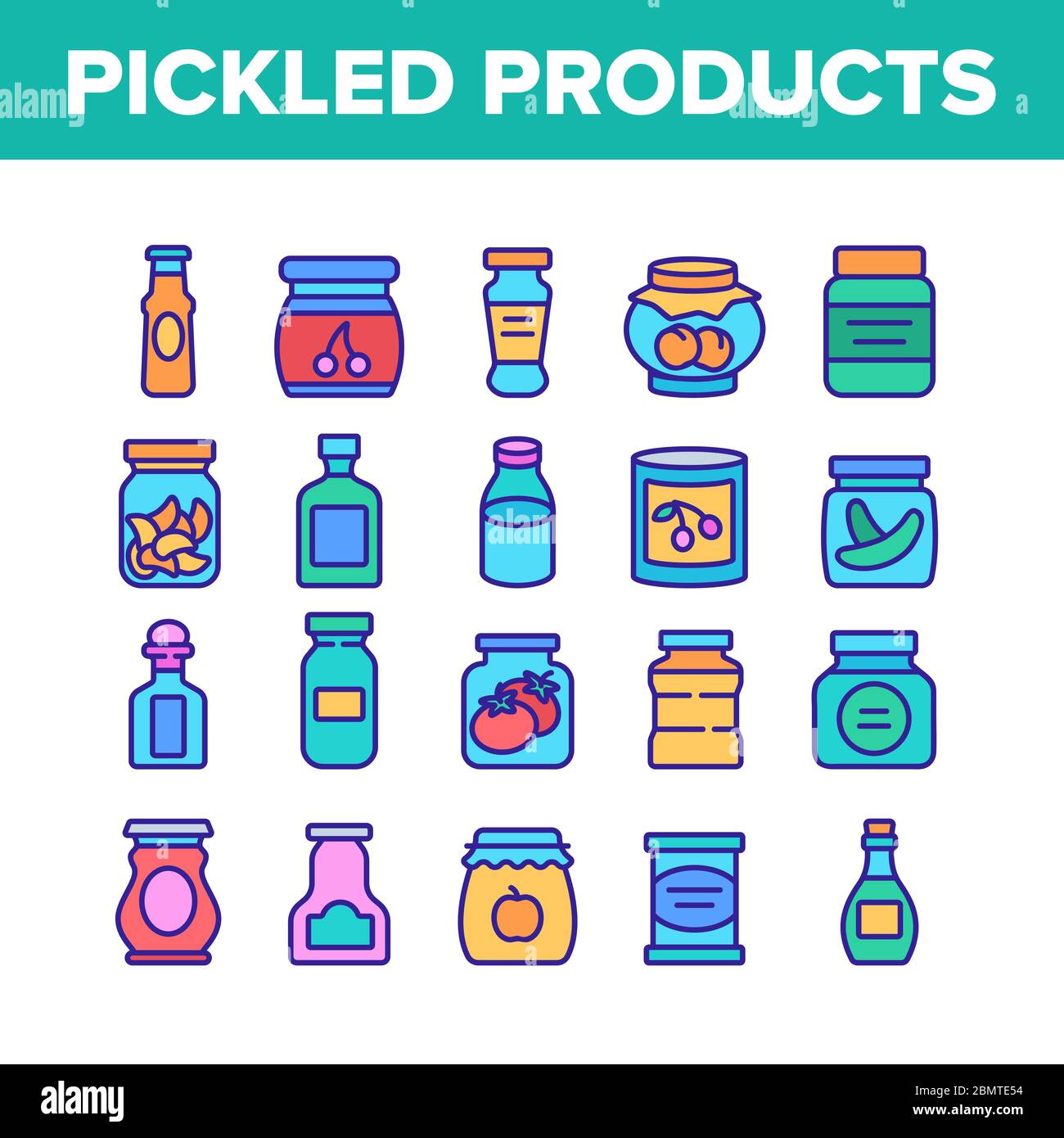 Pickled Product Food Collection Icons Set Vector Stock Vector Image ...