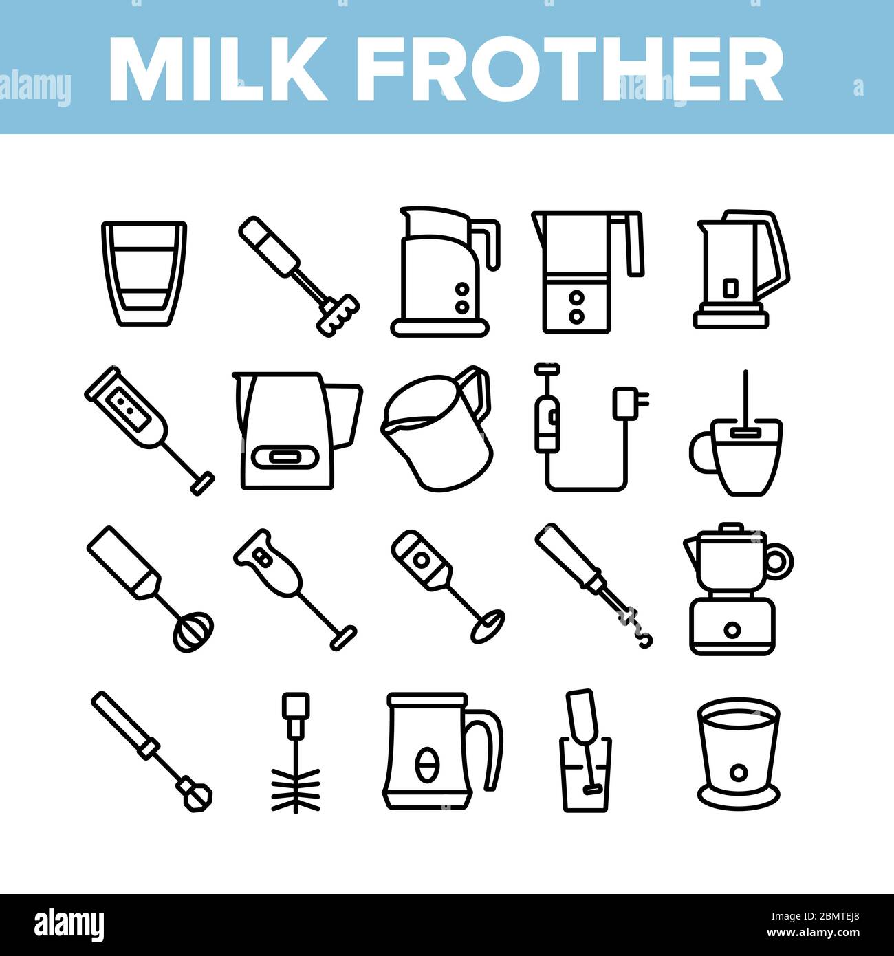 Milk Frother Device Collection Icons Set Vector Stock Vector Image ...