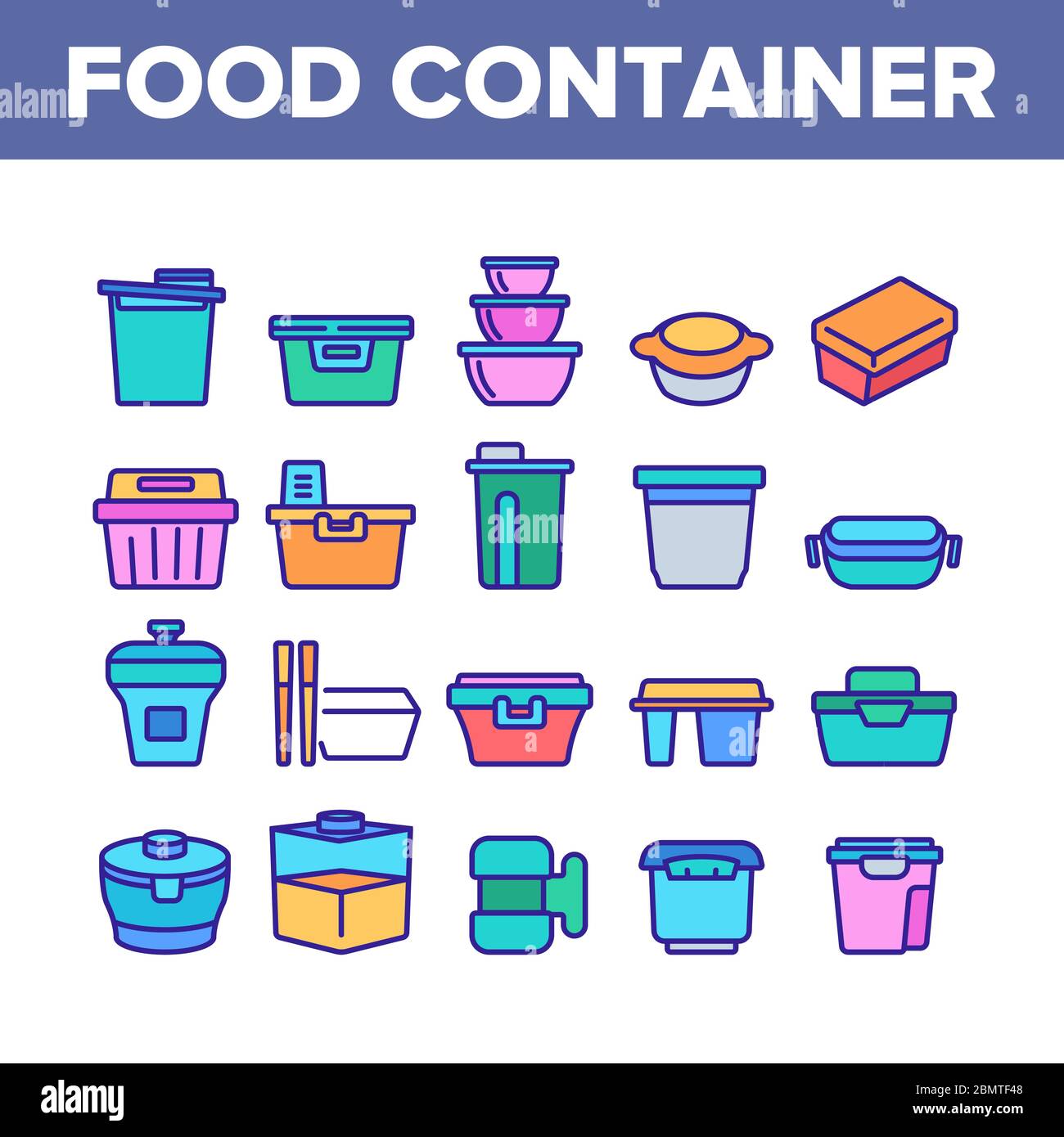 Food Container Package Collection Icons Set Vector Stock Vector Image ...
