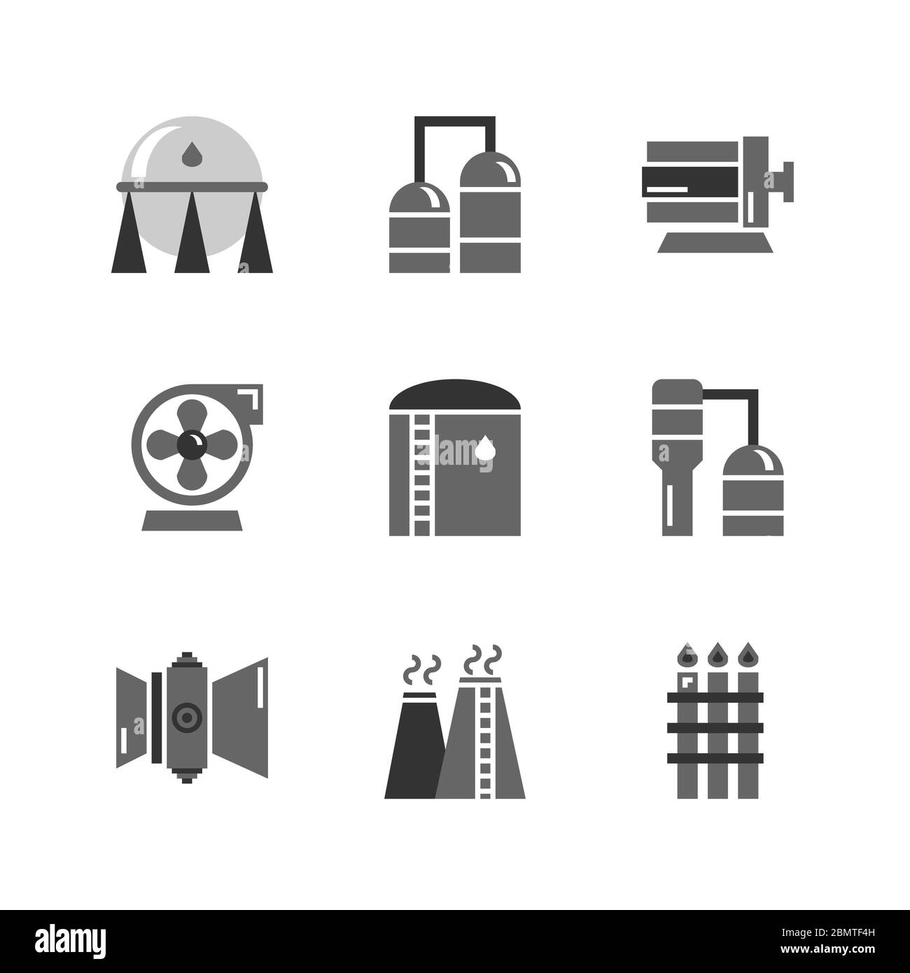 Heavy Oil and gas industrial icon set,tank,refinery columns,motor and ...