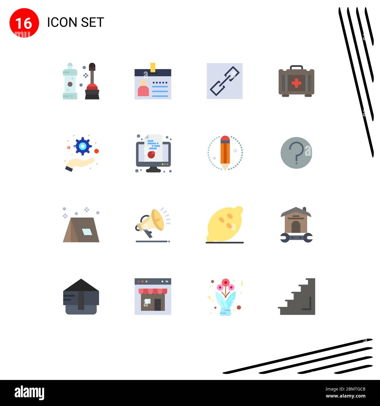 Group of 16 Flat Colors Signs and Symbols for support, management ...