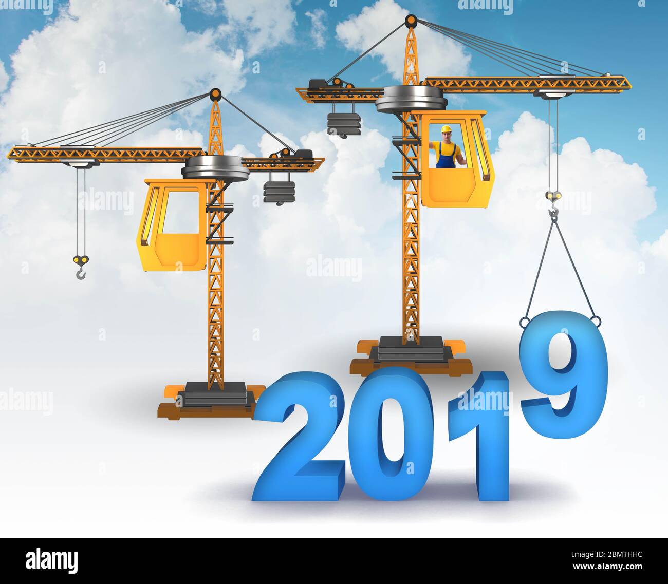 The heavy crane lifting numbers in year of 2019 concept Stock Photo - Alamy