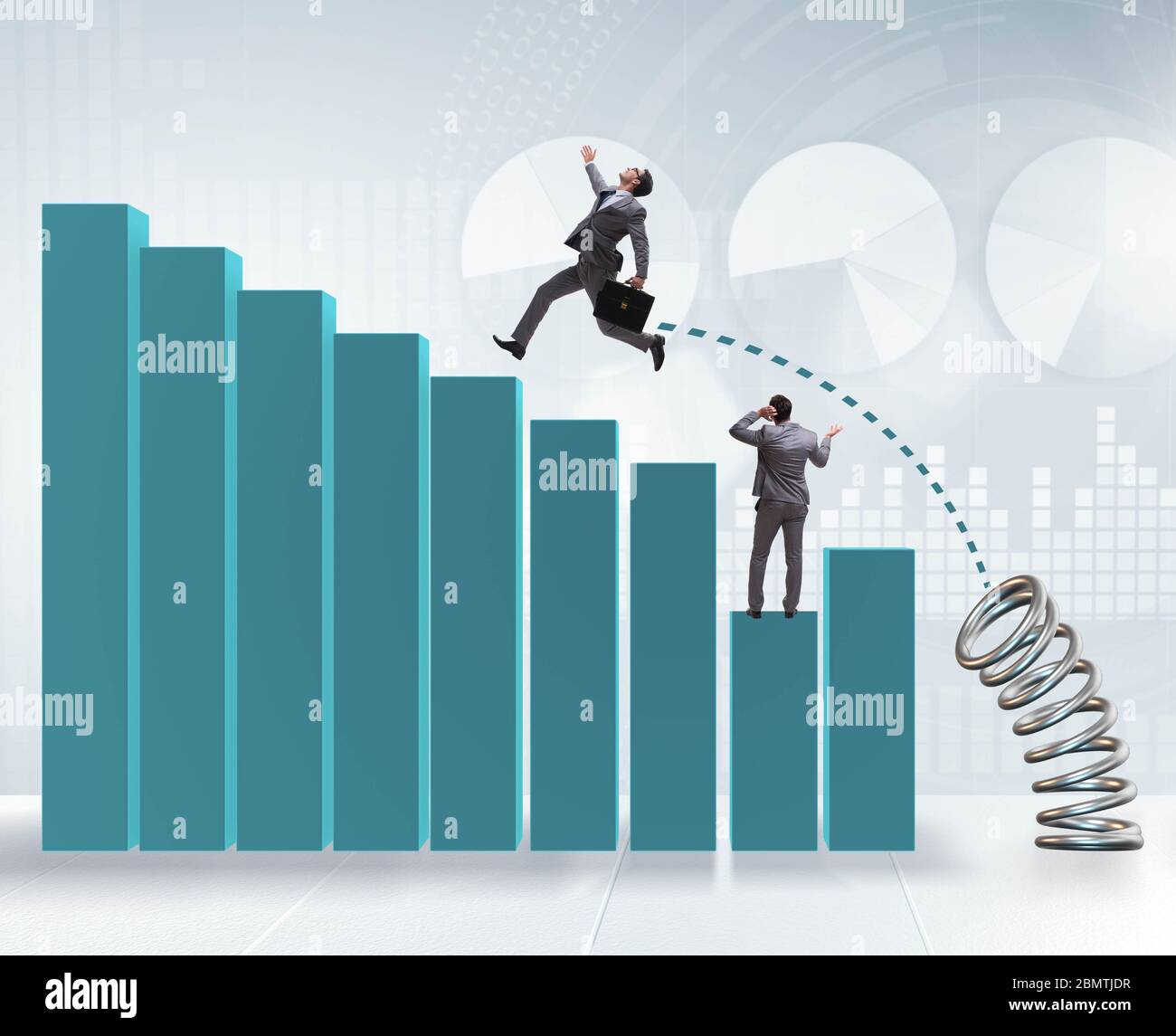 The businessman outperforming his competition jumping over Stock Photo ...