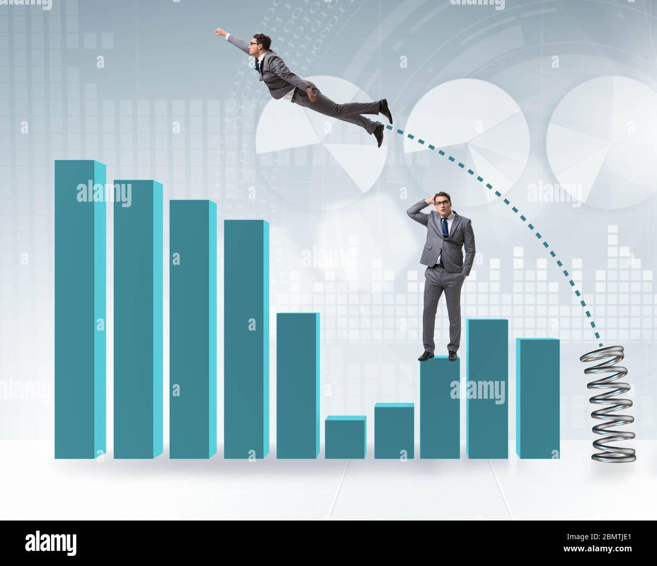 The businessman outperforming his competition jumping over Stock Photo ...