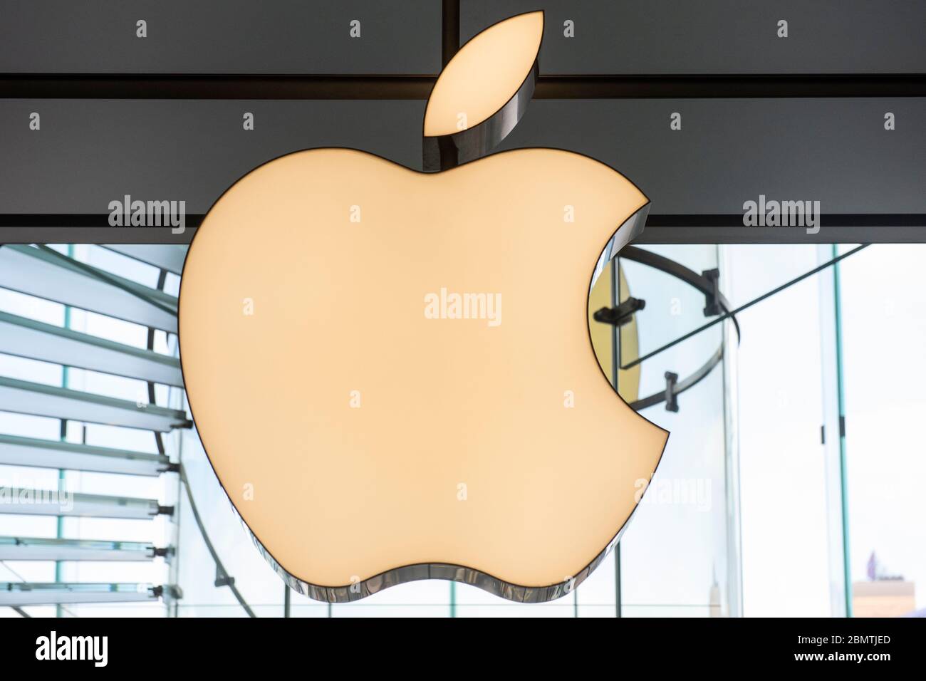 A view of an American multinational technology company Apple logo Stock ...
