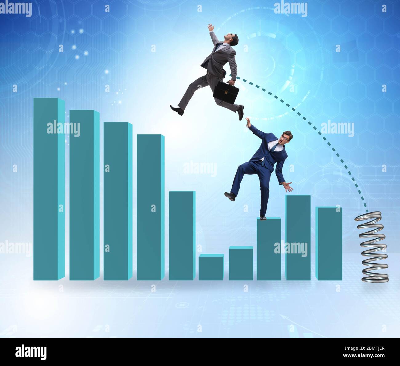 The businessman outperforming his competition jumping over Stock Photo ...