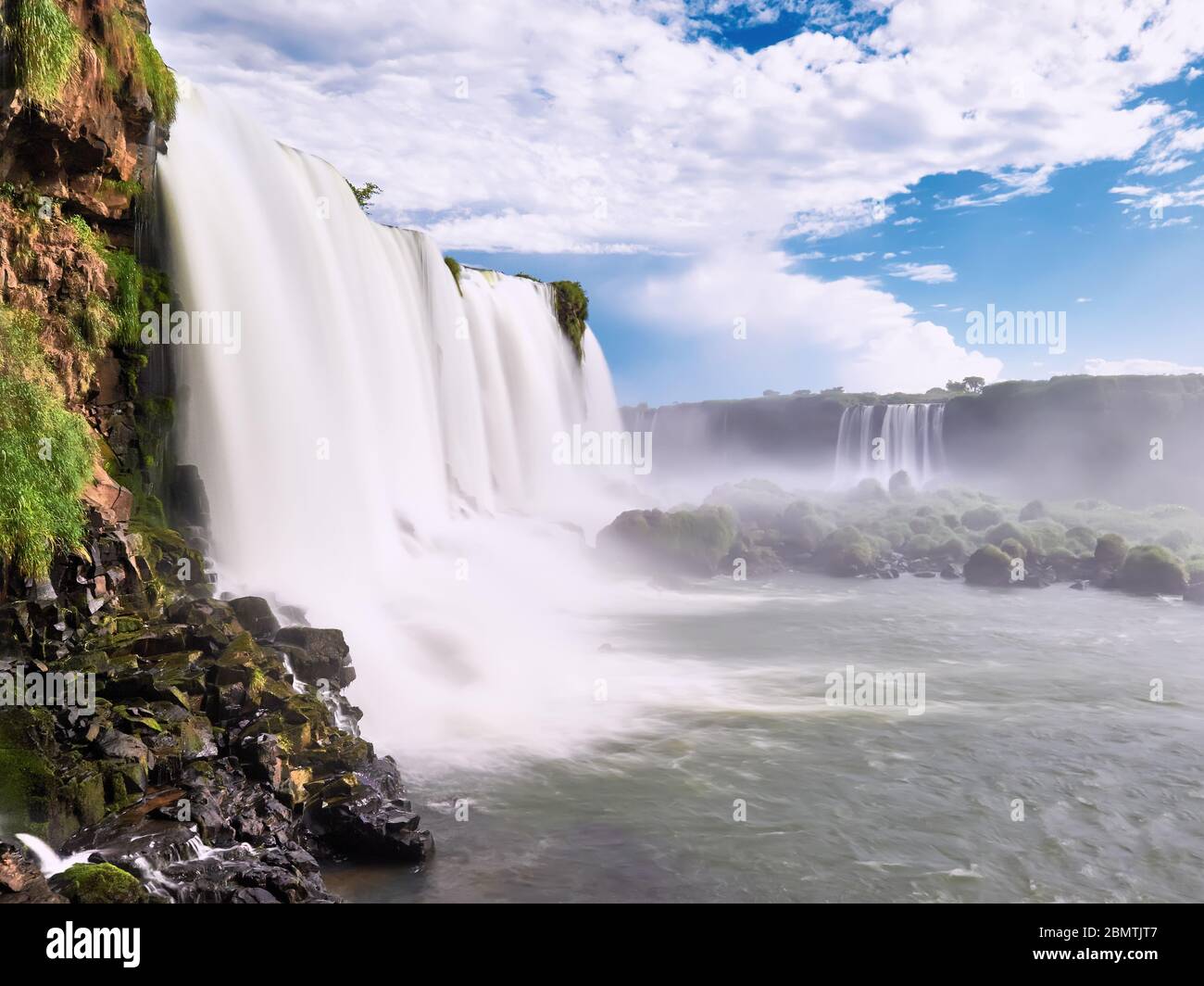 Iguazu waterfalls in Argentina, view from Devil's Mouth. Panoramic view ...