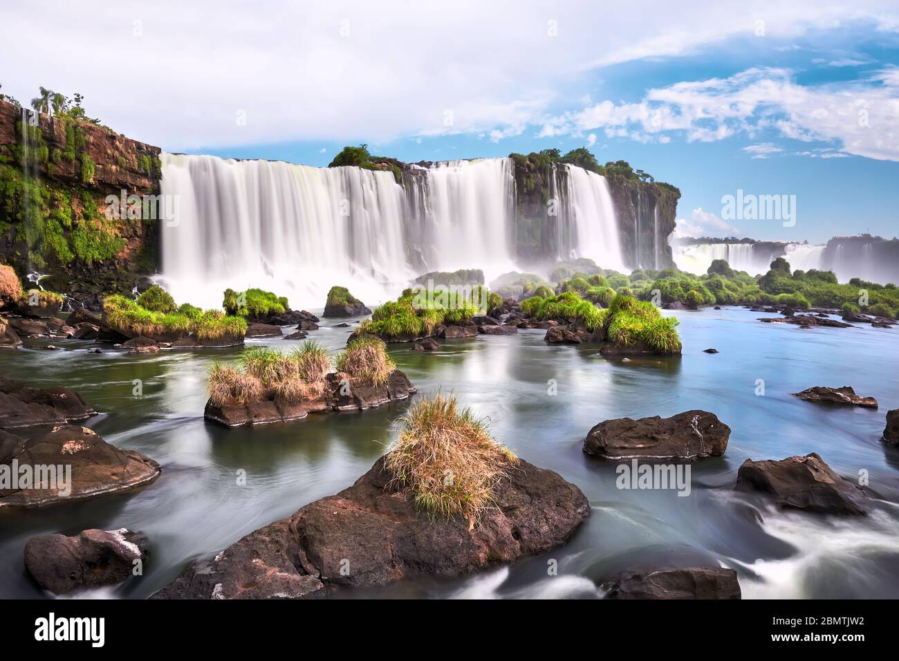 Iguazu waterfalls in Argentina, view from Devil's Mouth. Panoramic view ...