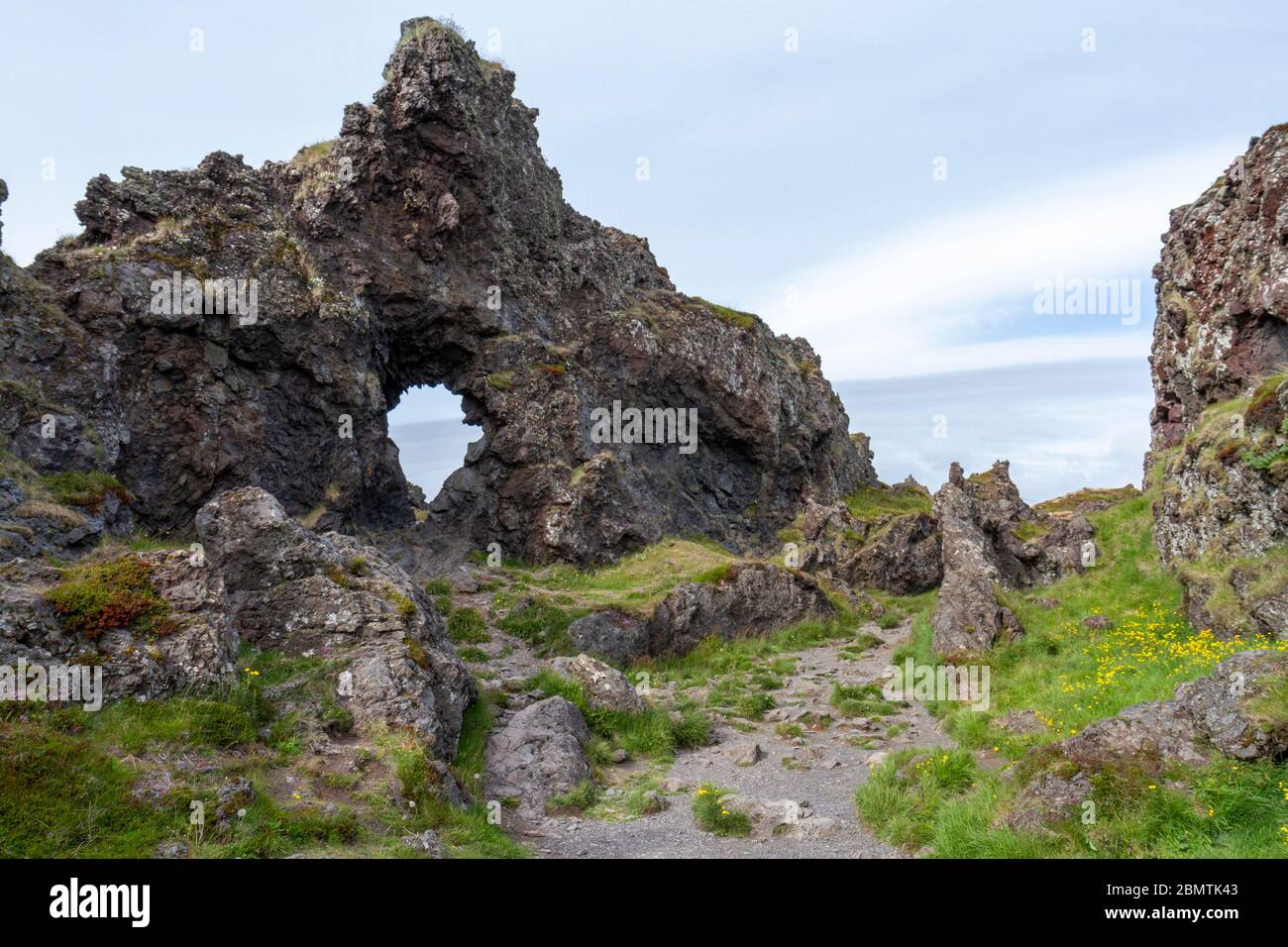 Lava structures Djúpalónssandur, a black sand beach at the foot of ...