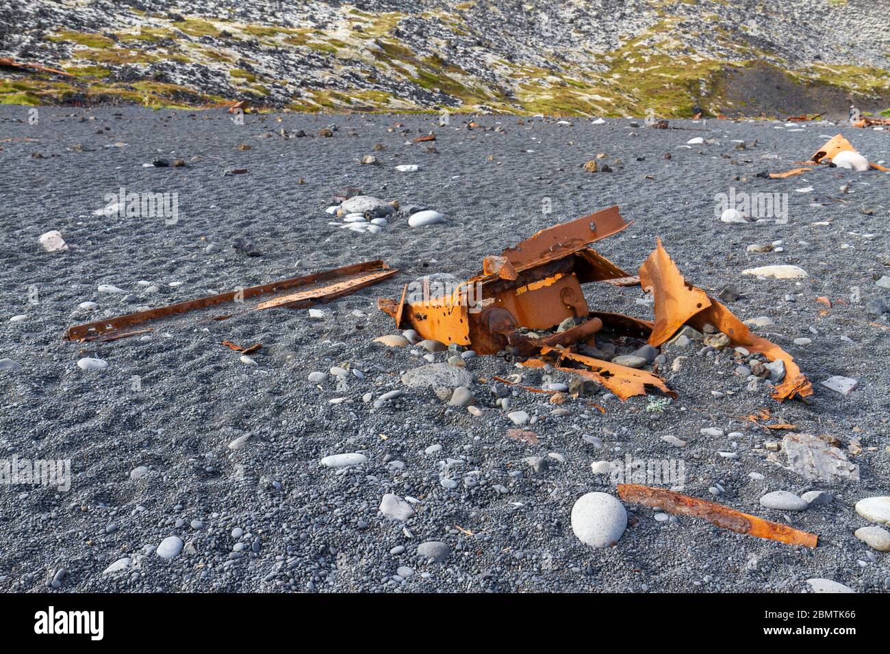 Remains of the Epine GY7 fishing trawler on Djúpalónssandur, a black ...