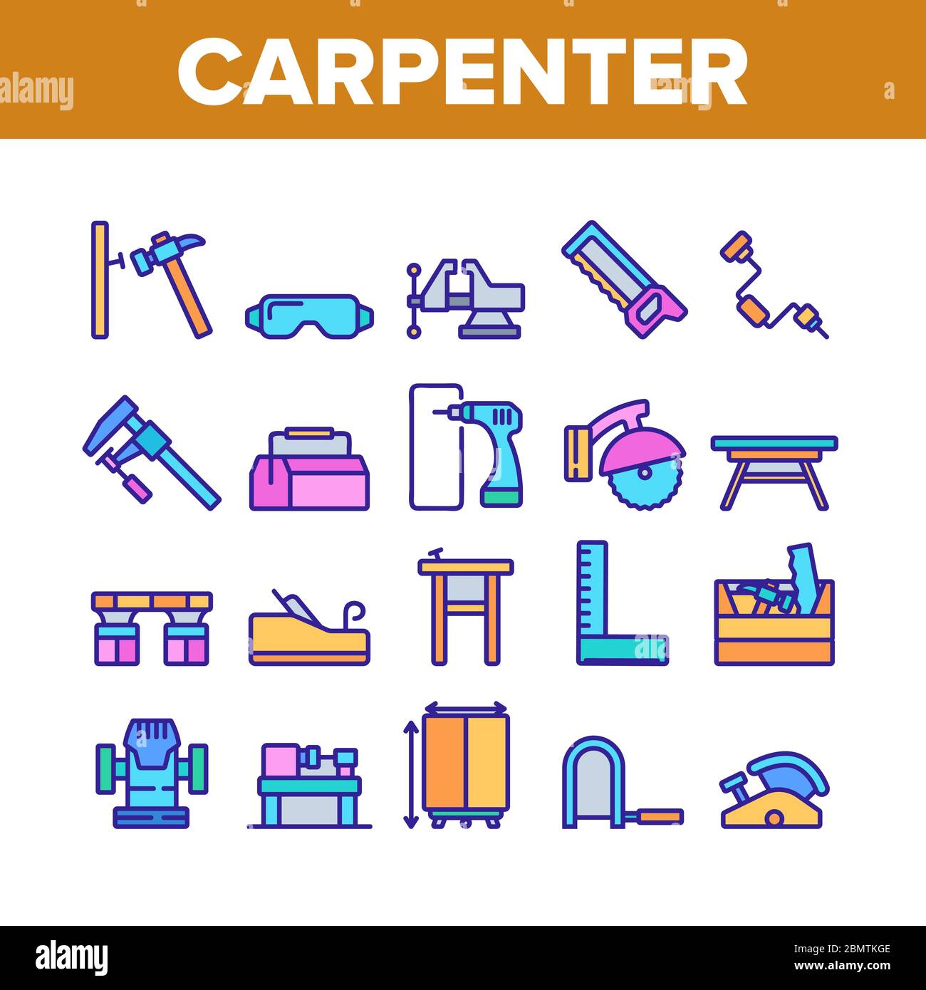 Carpenter Equipment Collection Icons Set Vector Stock Vector Image ...