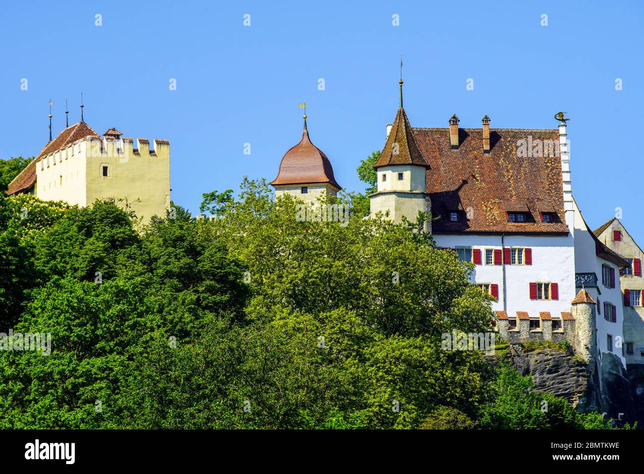 View of Lenzburg Castle located above the Old Town of Lenzburg in the ...