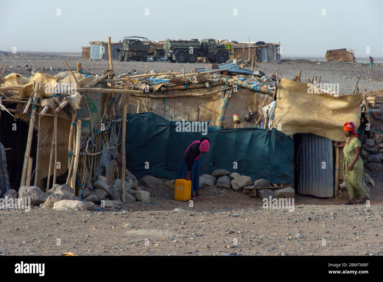 Berhale, Ethiopia - Nov 2018: Huts in Afar region, and people around ...