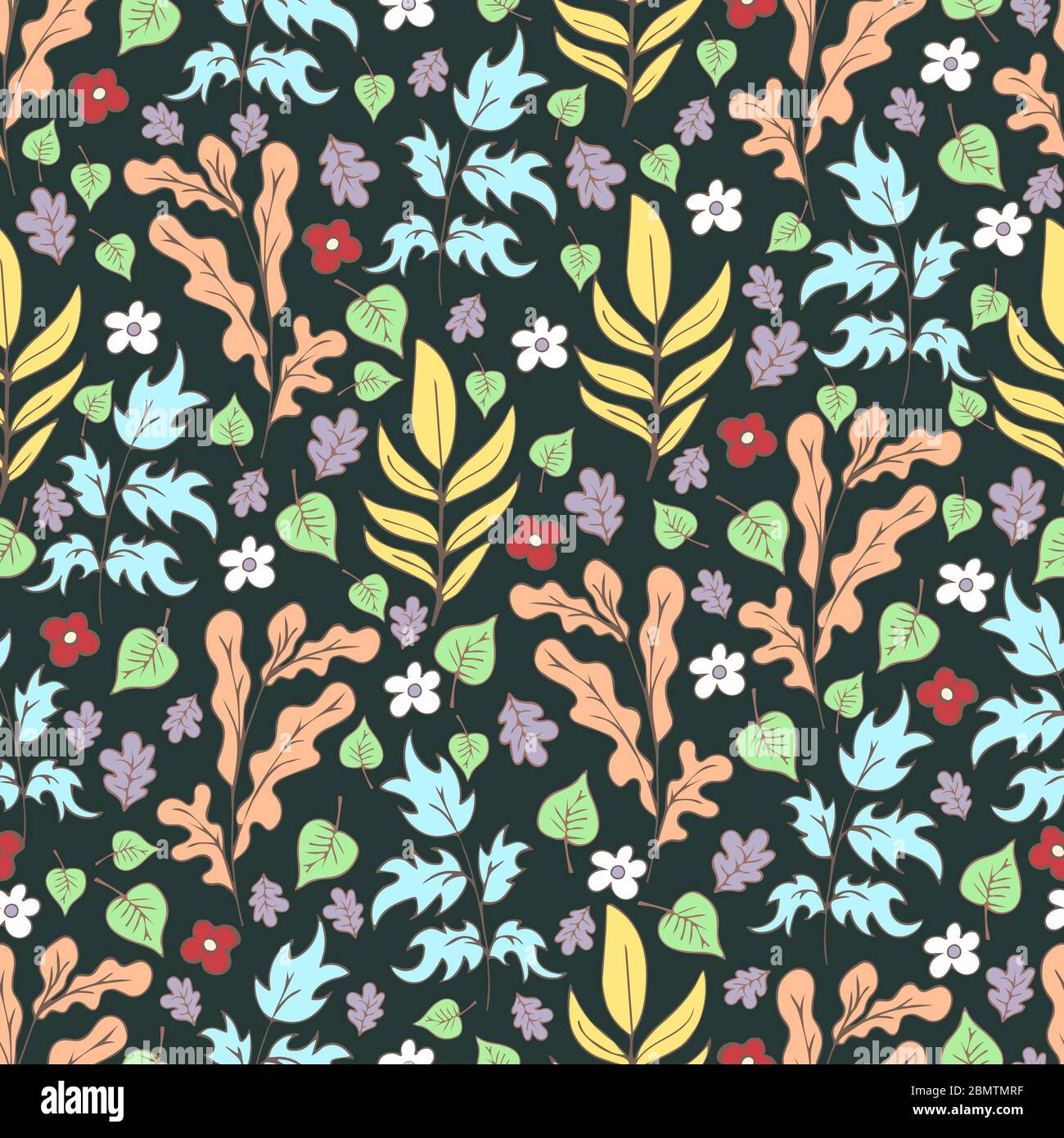 Tree foliage, branches shrubs, branches, leaves and flowers seamless ...