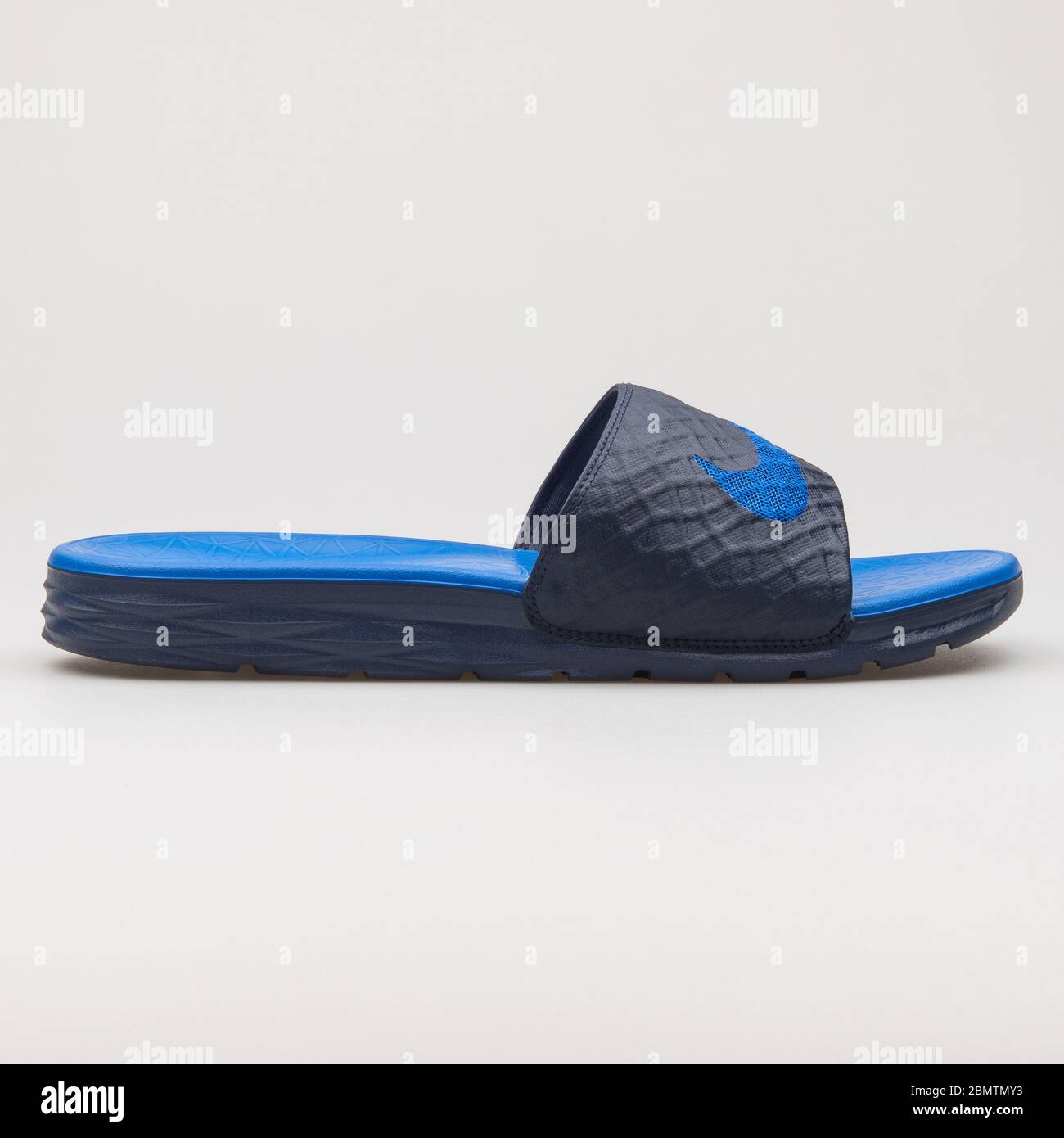 Vienna Austria February 19 2018 Nike Benassi Solar Soft Navy Blue Sandal On White