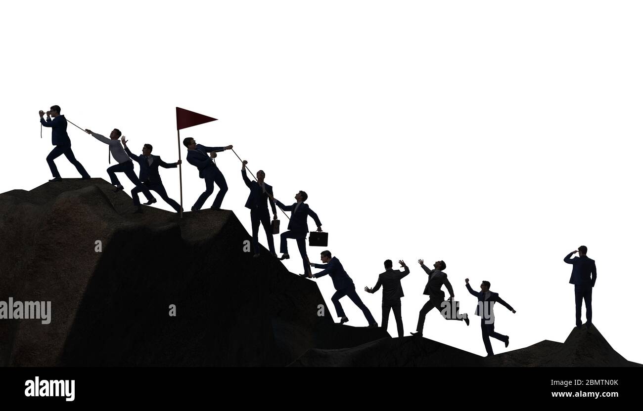 Concept of teamwork with team climbing mountain Stock Photo - Alamy