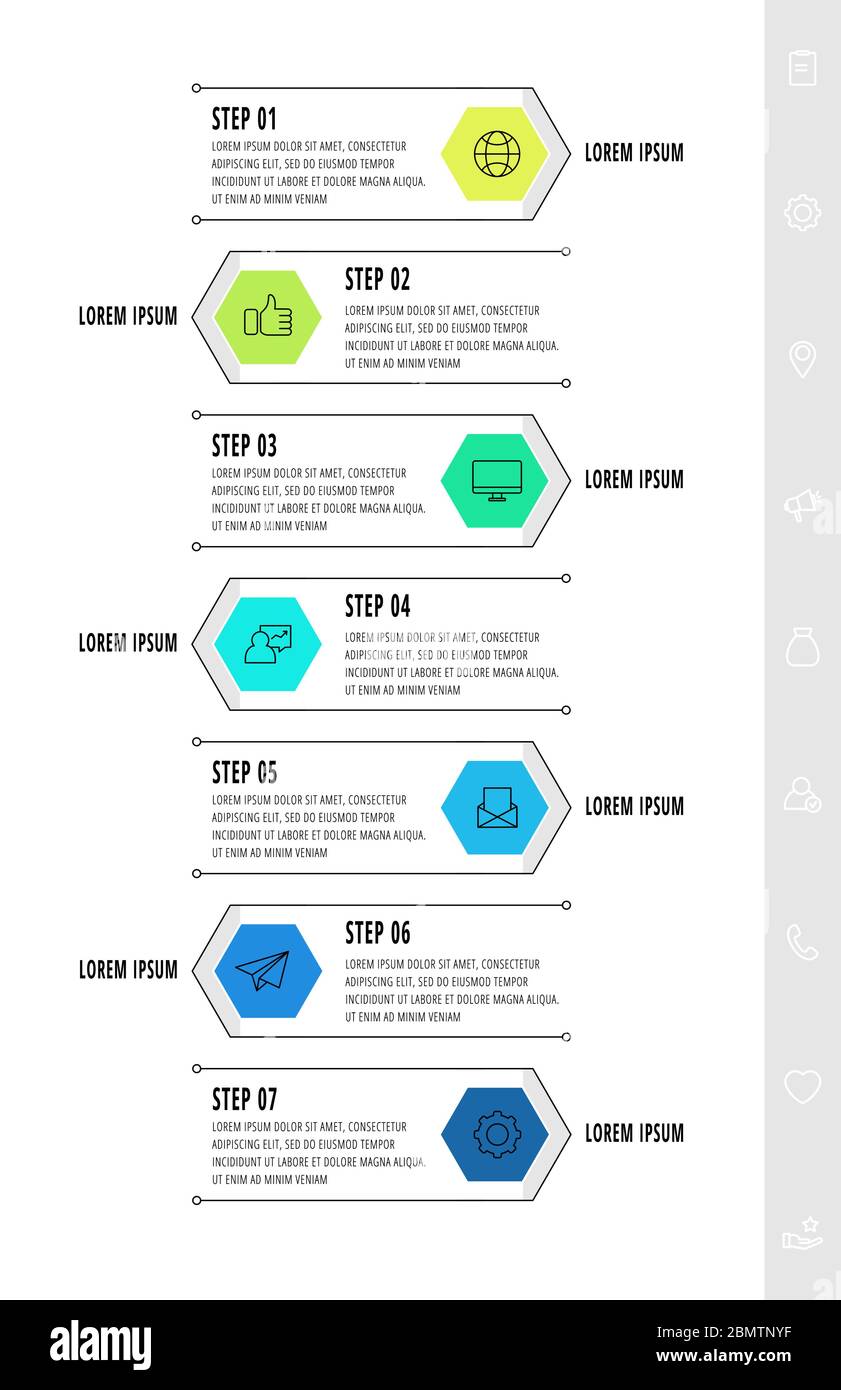 Hexagon infographic design template with 7 options and arrows. Vector ...