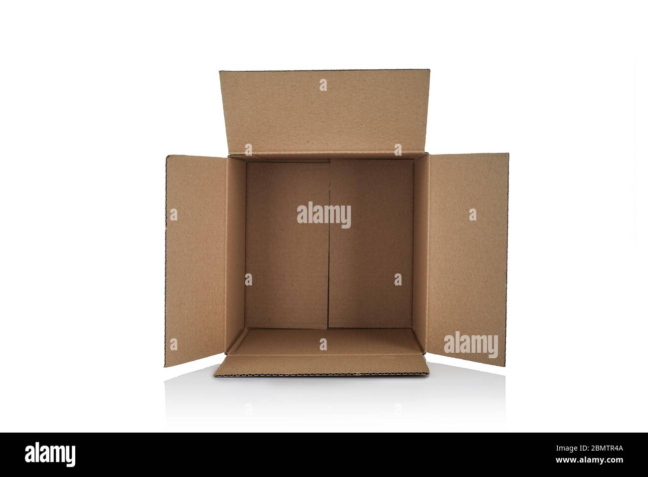 Opened cardboard box isolated on white background Stock Photo - Alamy