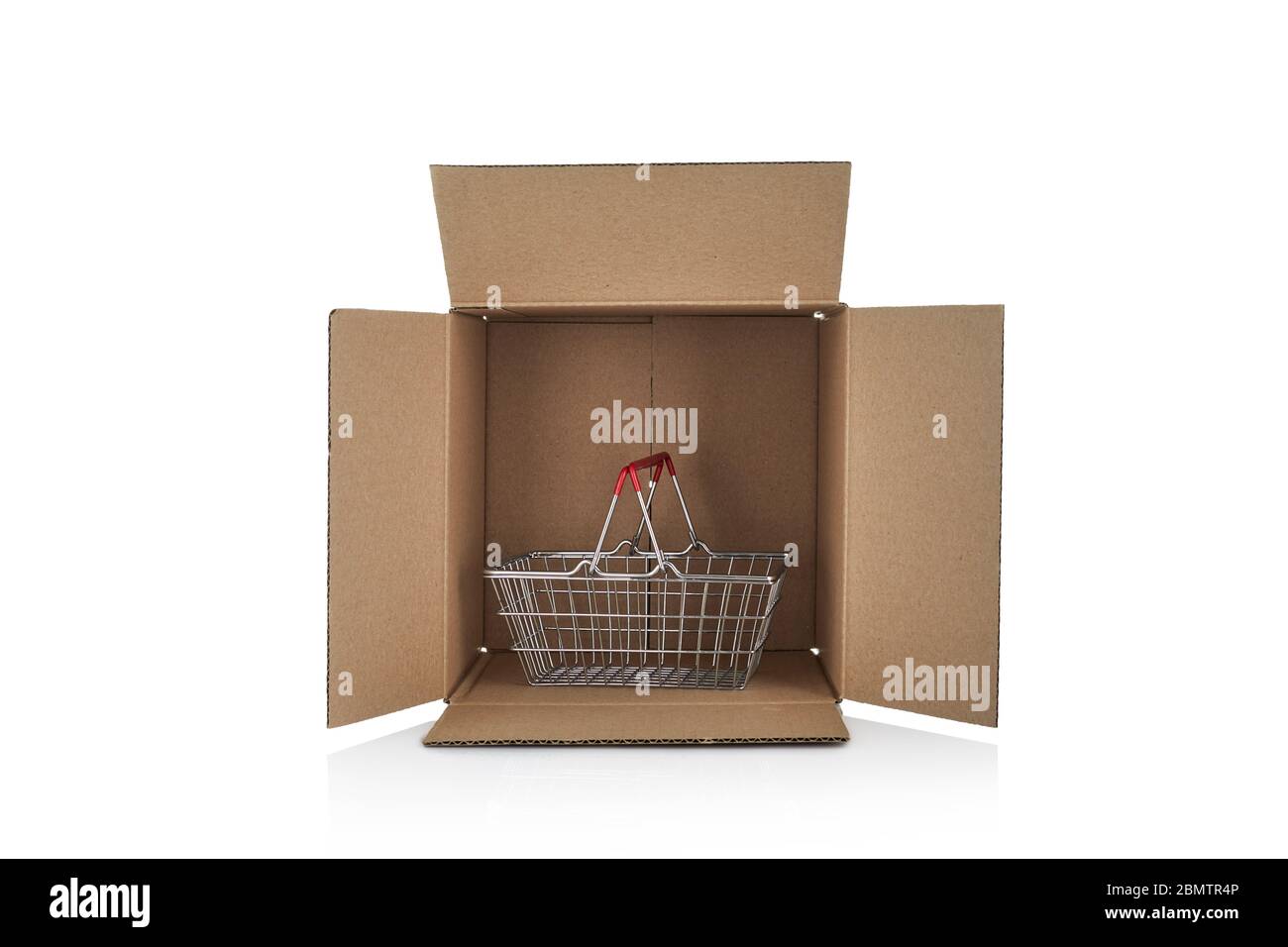 empty shopping basket in cardboard box isolated on white background ...