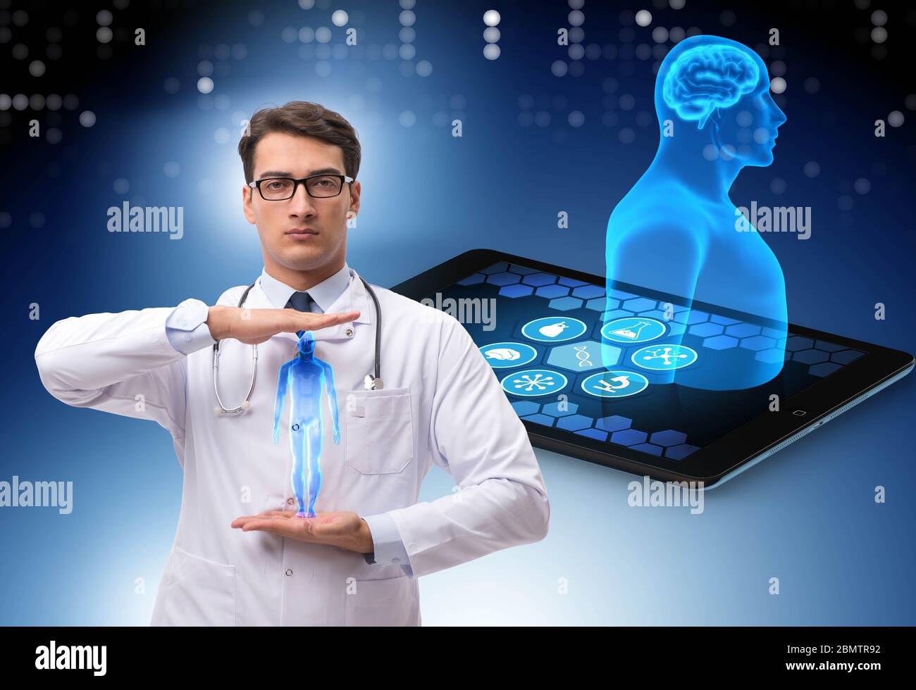 The telehealth concept with doctor doing remote check-up Stock Photo ...