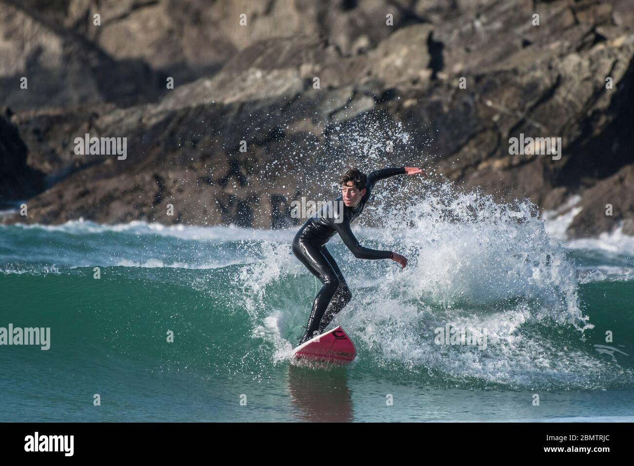 Spectacular surfing action at Fistral in Newquay in Cornwall Stock ...