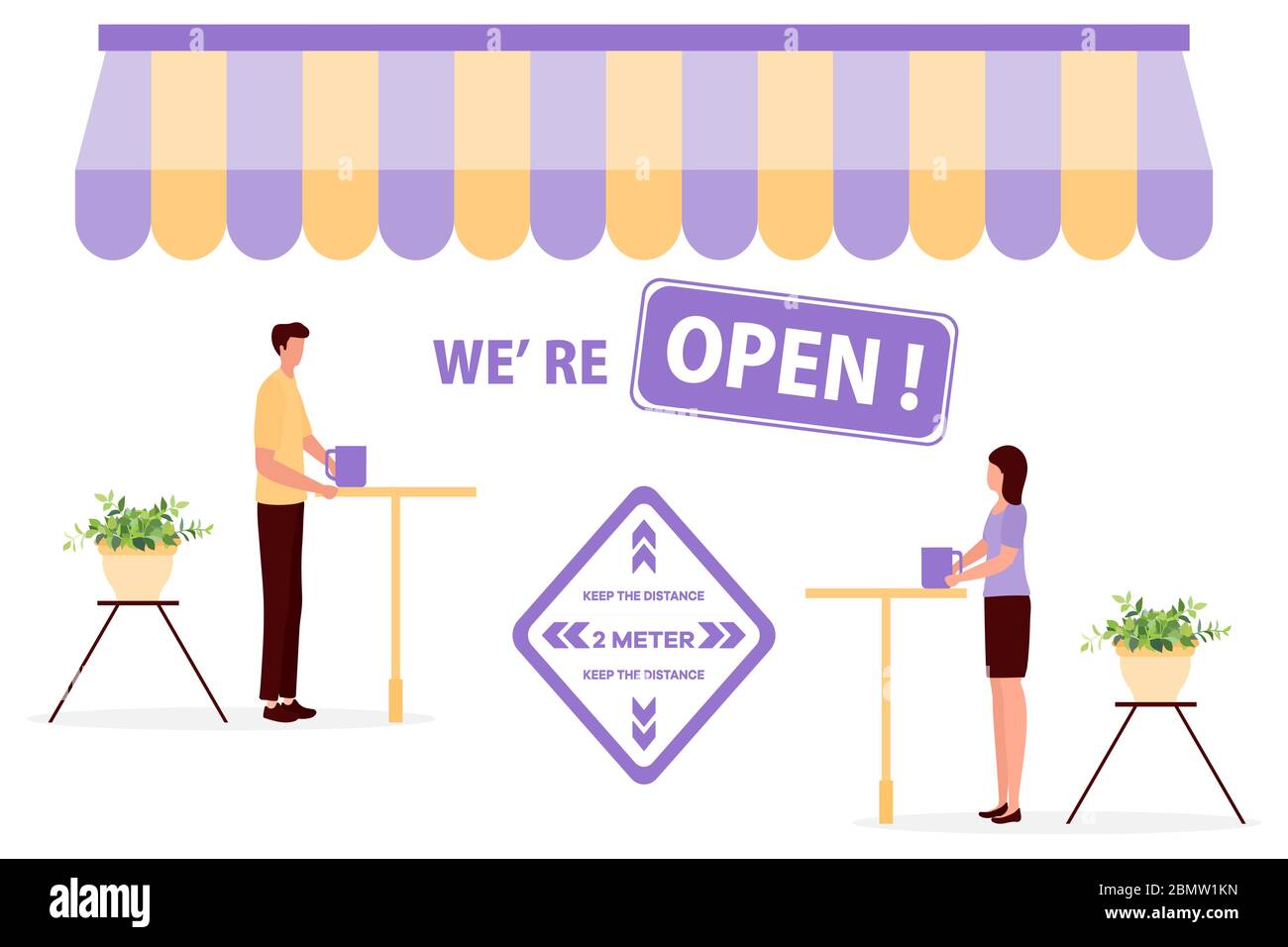 Vector illustration Reopening of cafe, restaurant after COVID-19 ...