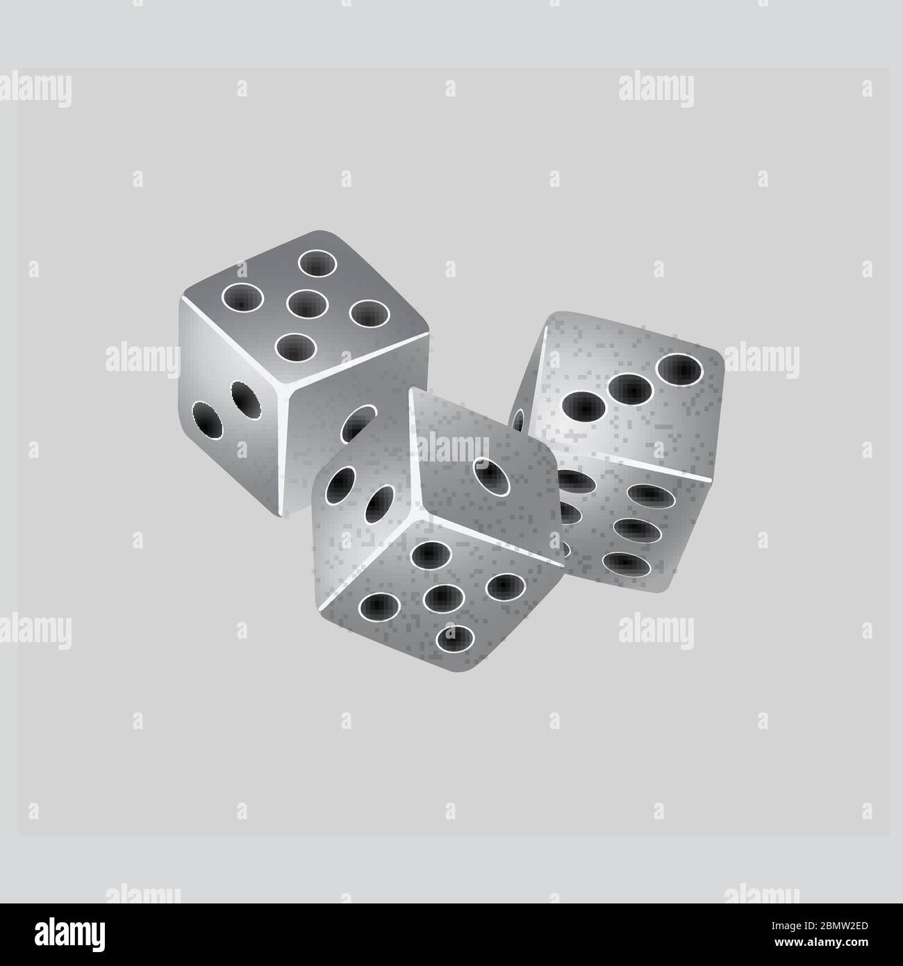 Trio Of Game Silver Dice With Grain Texture Over Gray Background Stock ...